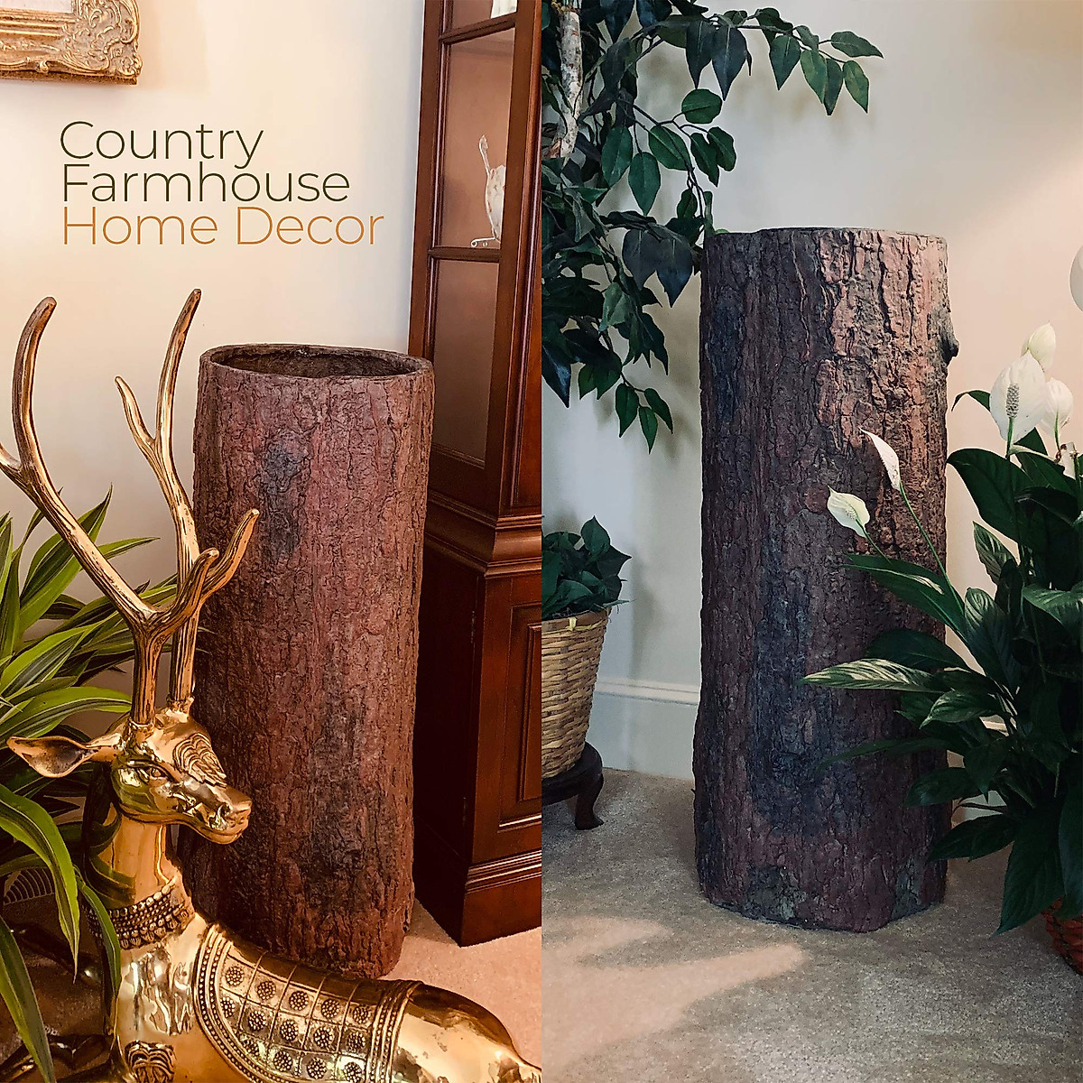 Country Corner 🌳 Woodland Country Rustic Tree Stump Garbage Bin. Unique Realistic Log Trash Can.