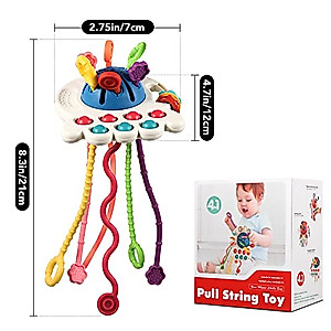 Hooku Montessori Toys for 1 Year Old, Sensory Toys for Babies, Food Grade Silicone Pull String Activity Toy, Fine Motor Toys, Baby Travel Toys, Toddler Infant Baby Girl Boy Gifts