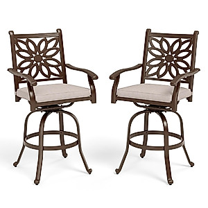 Sophia & William Cast Aluminum Patio Bar Chairs Set of 2, Bar Height Swivel Outdoor Bar Stools Chairs, Counter Height Outdoor Barstools, Brown, Load Capacity: 350 lbs