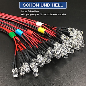 lkelyonewy 12 Volt 5Mm Pre Wired Led Light Emitting Diodes,Micro Led Lights Diodes for Model Assortment Kit,12V Mini Single Led Bulbs(Red*10,Green*10,Orange*10,Blue*10,White*10)