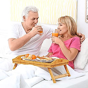 Bamboo Bed Tray Table for Eating Foldable Breakfast Tray for Bed, Trays for Eating Dinner Serving Tray with Folding Legs for Bedroom, Hospital, Home by FURNINXS