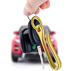 Hotop 3 Pcs Belt Clip Key Rings Hook Keychain Solid Brass U Hook Key Chain Belt Wallet Clip Holder Gold Loop for Men Women