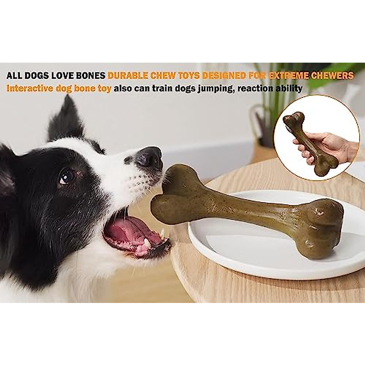 UXVA Dog Toys for Aggressive Chewers, Indestructible Dog Toys, Nylon Dog Bones, Durable Tough Puppy Teething Toys, Interactive Dog Toys for Medium Large Small Breed, Lifetime Replacement, Beef Flavor