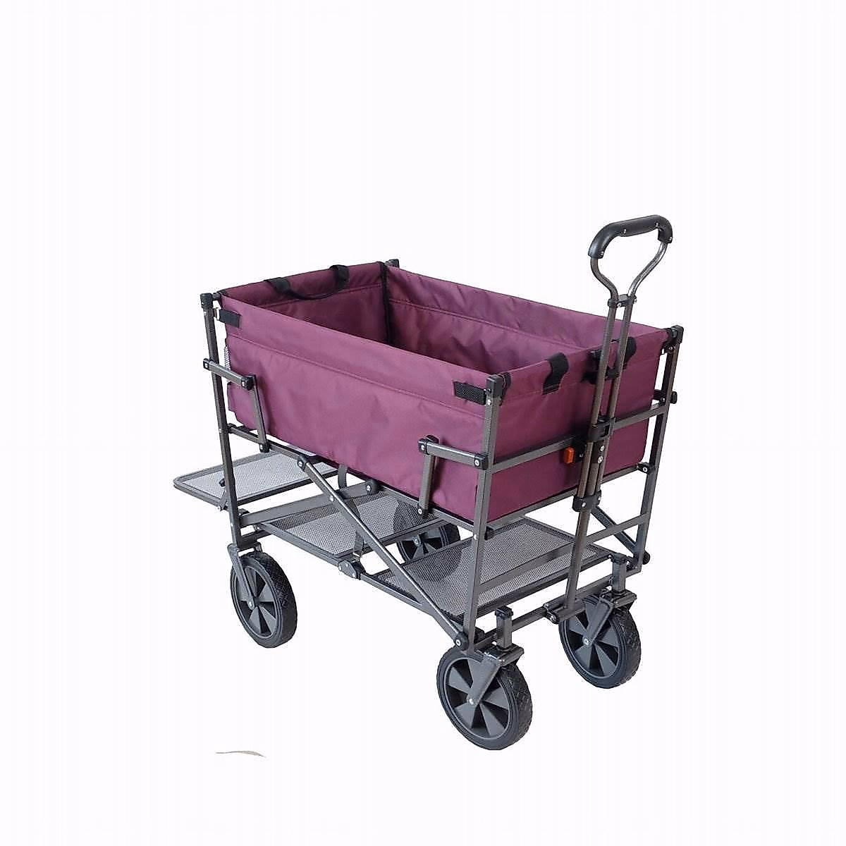 Mac Sports Double Decker Heavy Duty Steel Frame Collapsible Outdoor Utility Garden Cart Wagon with Lower Storage Shelf and 150 Pound Capacity, Purple