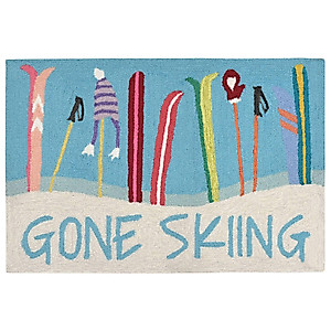 Liora Manne 1845/03 Front Porch Winter Gone Skiing Blue Indoor/Outdoor Rug, 20" X 30", White, Multi