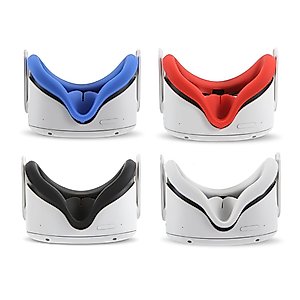 LEABBY 4Pcs VR Silicone Face Cover for Oculus Quest 2,Light-Thin VR Face Pads,Waterproof Anti-Dirty Replacement Facial Cushion VR Pads Accessories (Black+Red+Gray+Blue)