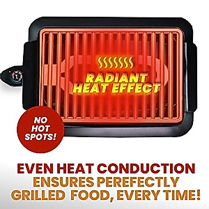 Gotham Steel Smokeless Indoor Grill, Nonstick Indoor Smokeless Grill with Ceramic Coating & Adjustable Heating, Indoor Grill Electric Smokeless with Dishwasher Safe Removable Grill Plate, Toxin Free