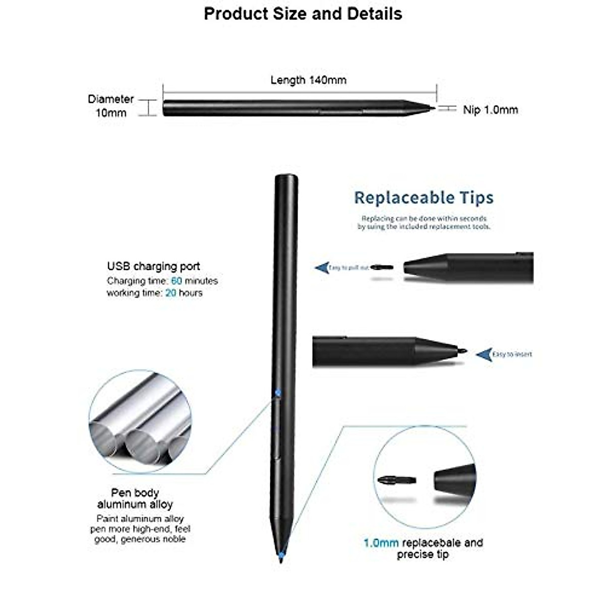 BoxWave Stylus Pen Compatible with Acer Spin 5 (Stylus Pen ActiveStudio Active Stylus 2020, Electronic Stylus with Ultra Fine Tip for Acer Spin 5 - Jet Black