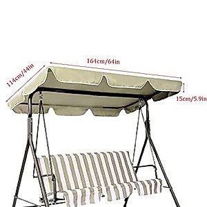 Swing Canopy Replacement Top, Outdoor Patio Swing Canopy Replacement, 3 Seat Swing Canopy Replacement Cover for Porch Patio Garden Seat (Beige/64 * 44 * 5.9)