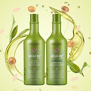 Inoar Argan Oil Shampoo & Conditioner Set - Hydrating, Moisturizing, Nourishing, Shine for Dry Damaged Hair - Repair, Hydration & Strengthen Chemically Treated Hair for Men and Women, 67.6 Fl Oz