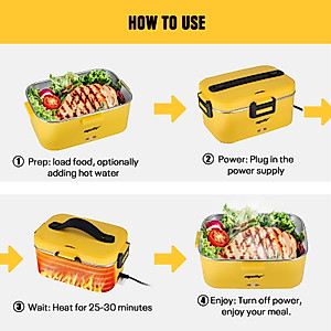 WITLIGHT Electric Lunch Box, Mellif Compatible with dewalt 20V Max Battery (NOT Included) 75W 62OZ(1.8L) Food Heater 110V/12V/24V for Home/Truck/Jobsite, Leak-proof Portable Heated Lunch Kit