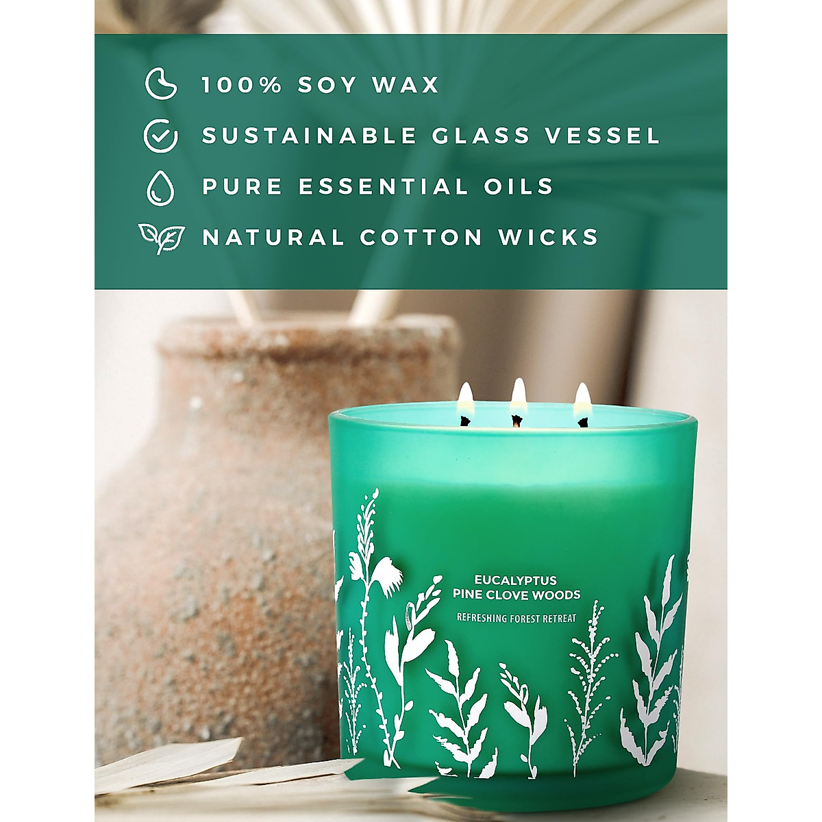 Eucalyptus Pine Clove Balsam Candle 3 Wick - Christmas Tree Scented Candle - Natural Soy Candle for Home Scented 14.5 Oz - Winter Holiday Candle Gift, Aromatherapy Stress Relief Candle for Women & Men