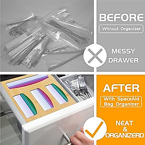 ARSHOPHIVE Bag Storage Organizer for Kitchen Drawer, Bamboo Organizer, Compatible with Gallon, Quart, Sandwich and Snack Variety Size Bag (1 Box 4 Slots) (Natural)