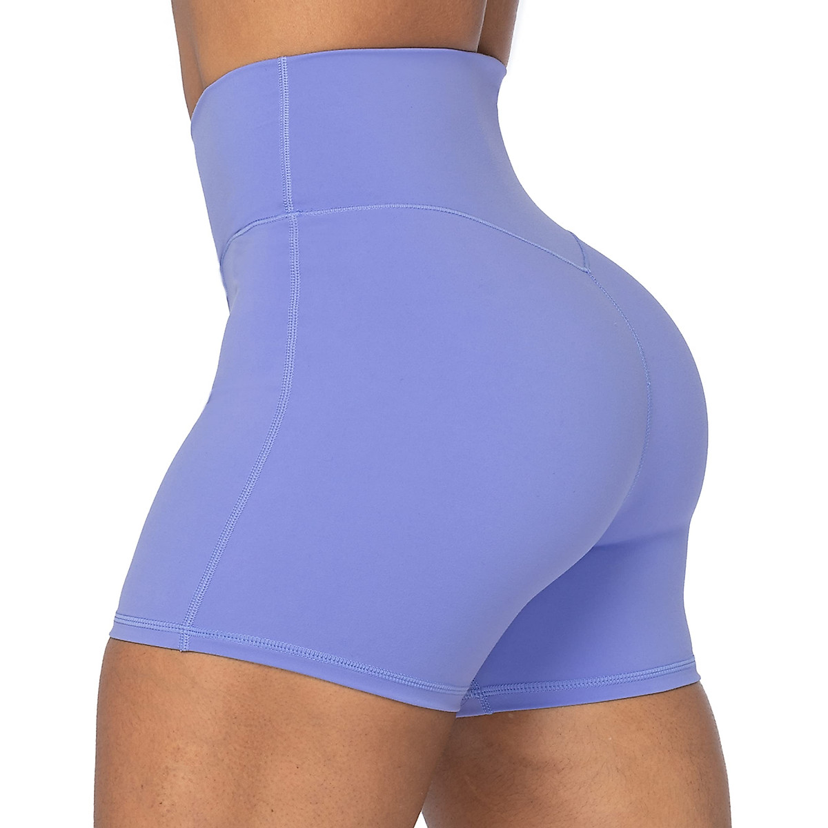 Sunzel Sunzfly Crossover Biker Shorts for Women, V Criss Cross High Waist Yoga Workout Gym Shorts with Tummy Control 4" Periwinkle Medium