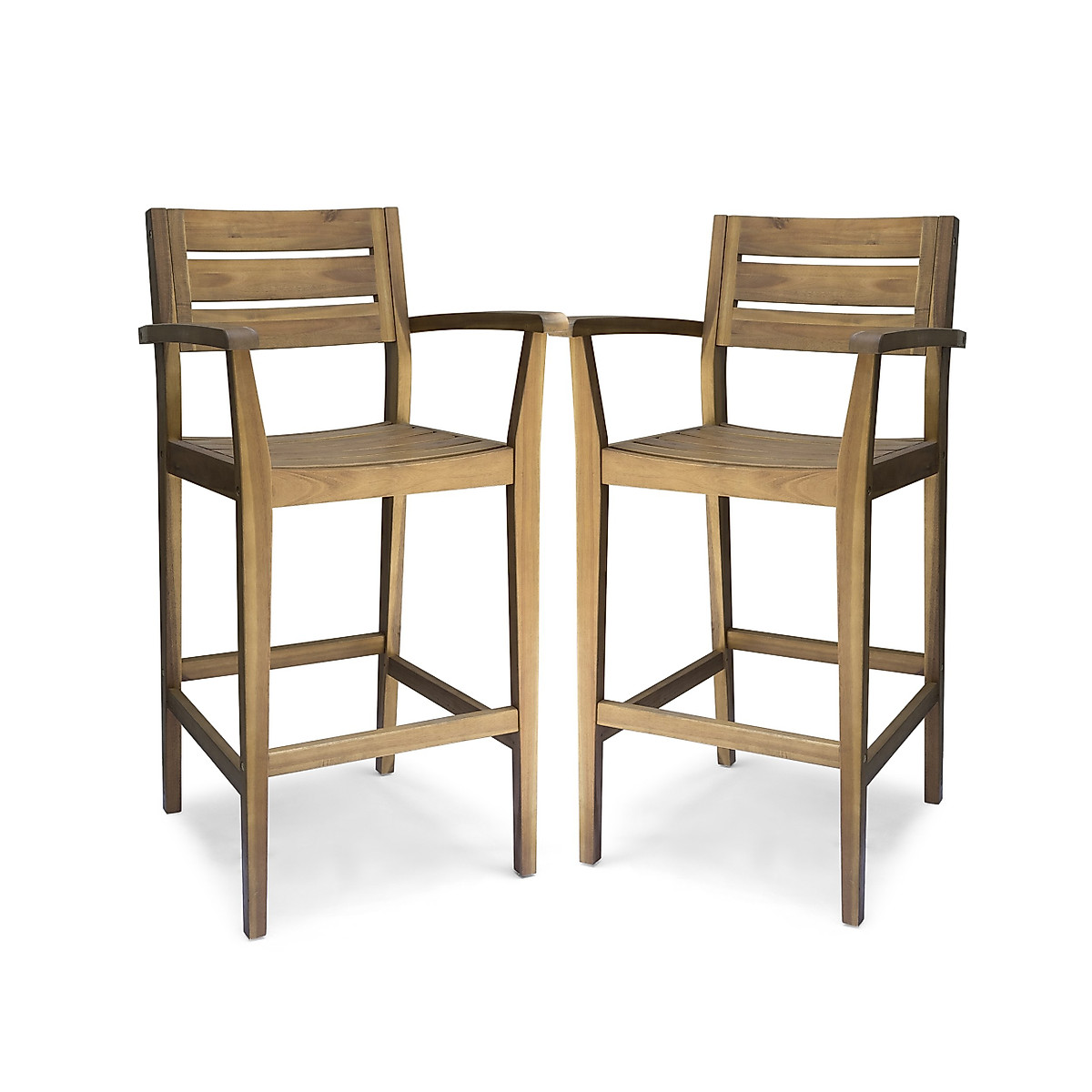 Christopher Knight Home Lera Outdoor Rustic Acacia Wood Barstool (Set of 2), Teak Finish