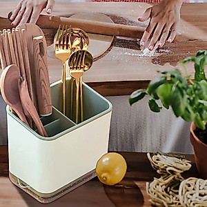 AKOAK 1 Pack Chopstick Holder - Cutlery Storage Box, Sink Cutlery/Spoon/Knife/Fork 3 Compartment with Drain Pipe Ideal Kitchen Organizer