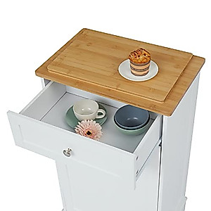Kinfant Kitchen Recycling Trash Cabinet - Tilt-Out Trash Bin Can, Free Standing Holder with Drawer and Removable Bamboo Cutting Board, White