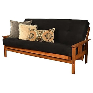 Pemberly Row 7" Full Size Futon Mattress Replacement, Suede Fabric Sleeper Sofa Bed Mattress, Cotton and Foam Construction, Black-Frame Not Included