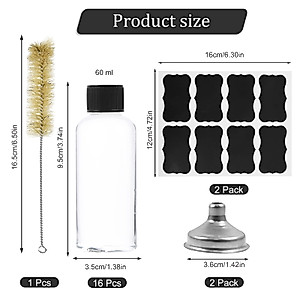 Jeyeou 16pcs 2oz Plastic Juice Bottles with Caps, Reusable Clear Juice Containers Drink Containers Juice Shots with 16pcs Labels 2pcs Funnel and 1pcs Brush for Juice Smoothie Milk Liquor Ginger Shots