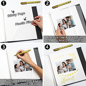 Yopih Photo Album Self Adhesive with Writing Space for 4x6 5x7 8x10 Pictures Scrapbook Album Linen Hardcover Grassgreen DIY Length 11x10.6 Inch 40 Pages with A Metallie Pen