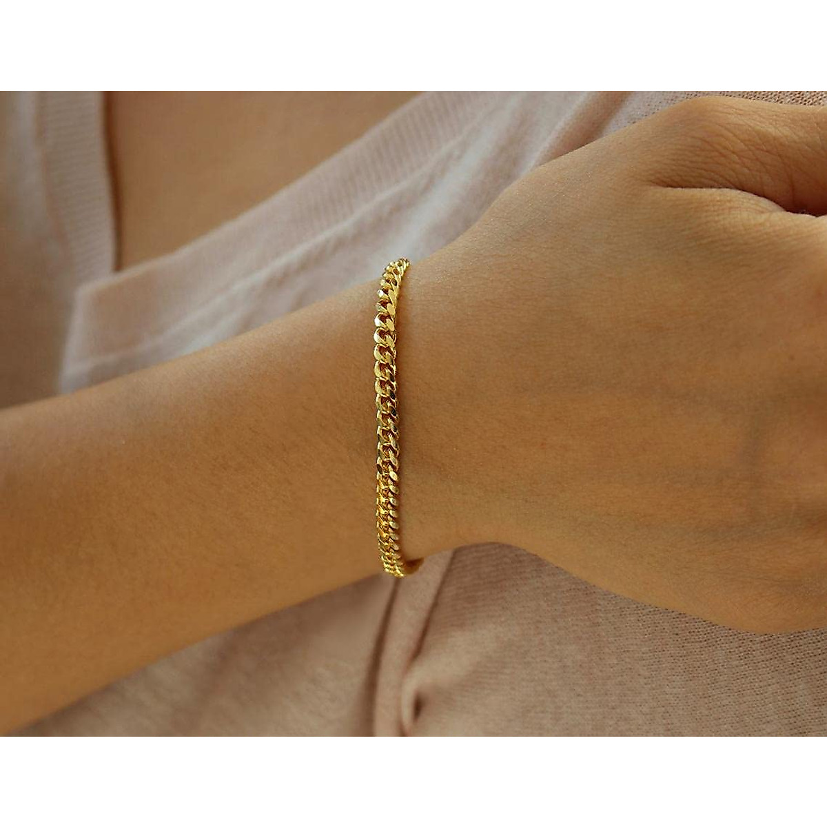 VIROMY Dainty Gold Chain Bracelets for Women 18K Gold Filled Simple Cuban Link Chain Curb Link Chain Paper Clip Toggle Bracelet for Women Jewelry Gifts