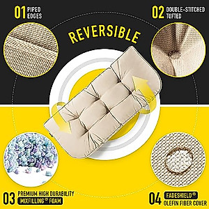 SUNROX Gel Memory Foam Bench Cushion with Piping, Heavy Duty Tufted Fadeshied Water Resistant Ultra Durable Thicken Reversible Indoor/Outdoor Bench Seat Pads 42x19x5 inch, Husk Birch