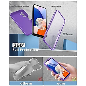 FNTCASE for Samsung Galaxy A14-5G Case: Shockproof Silicone Protective Phone Case with Built-in Screen Protector - Slim Dual Layer Rugged Sturdy Drop Proof TPU Protection Cover (Navy Purple)