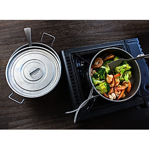 Boundless Voyage Titanium 1900mL Pot and 900mL Fry Pan Set with Steaming Rack and Lid Multifunctional Steamer Stockpot Outdoor Cooking Ultra Light Camping Cookware