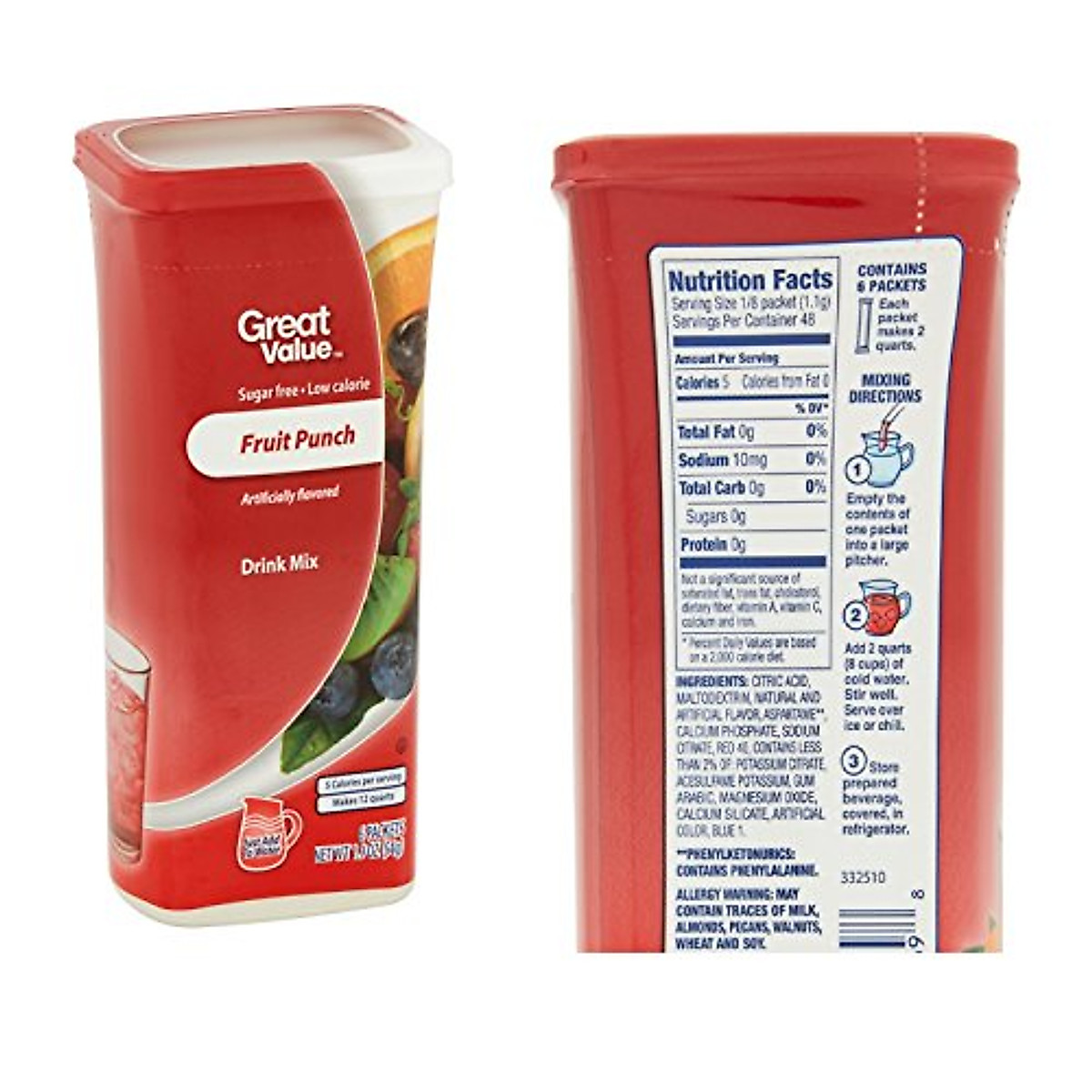 Great Value Drink Mix, Sugar Free, Fruit Punch, Cherry and Grape Bundle of 3 flavor Canisters. (Canister Designs May Vary)