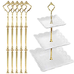 Happy Will 3 Tier Tiered Tray Hardware Kits Fruit Cake Plate Handle Fitting Hardware Rod Dessert Stand Holder Golden Crown 5 Sets