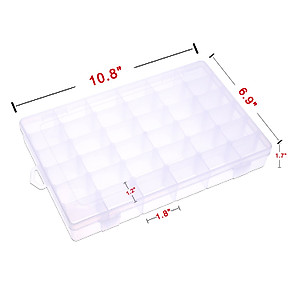 D-buy 36 Grids Clear Plastic Jewelry Box Organizer Storage Container with Adjustable Dividers 10.8 x 6.9 x 1.7 inch(Clear Color, 1 Pack, 36 Grids)