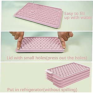 Toobimen Mini Ice Cube Trays, 4 Pack Small Ice Cube Tray with Lid and Bin, 104x4 PCS Ice Ball Maker Mold, Crushed Ice Trays Easy Release for Chilling Drinks, Coffee, Cocktail, Juice (Pink)