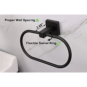 TocTen Towel Ring/Hand Towel Rack - Thicken SUS304 Stainless Steel Bathroom Hand Towel Holder Heavy Duty Unique Oval Hand Towel Hanger Wall Mounted for Bathroom Kitchen Sink (Matte Black)