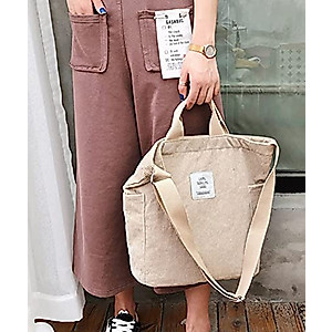 Women's Retro Large Size Canvas Shoulder Bag Corduroy Hobo Crossbody Handbag Casual Tote Purse
