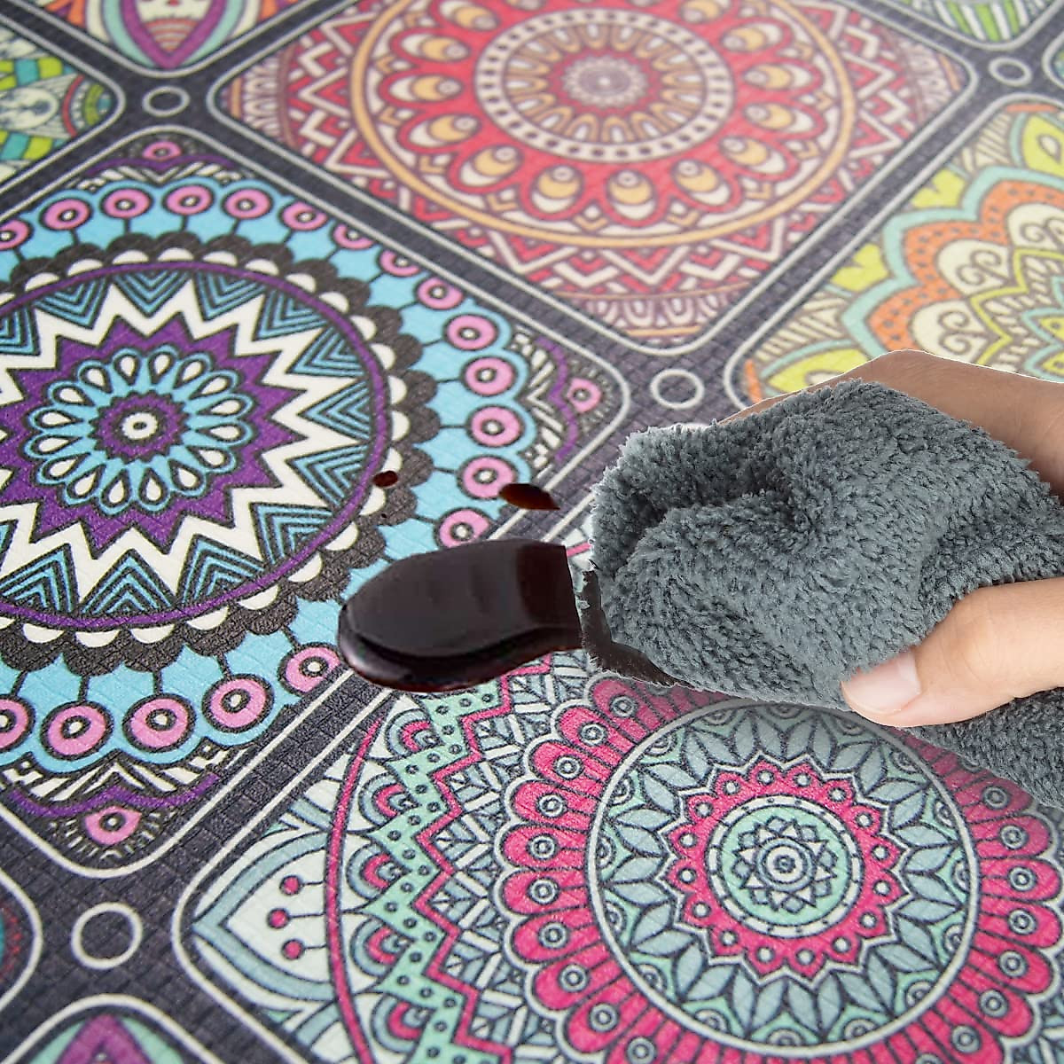 moonysweet Boho Anti Fatigue Kitchen Rug Mat Non Skid Cushioned Waterproof Non Slip PVC Leather Runner Standing Mat Colorful 17" x 29" (1 Piece only)