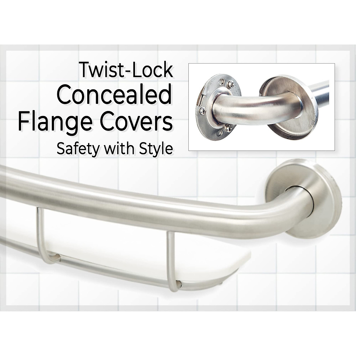 Shelf Grab Bar for Bathroom Shower Tub Kitchen Safety/304 Stainless Steel/Matte Black/ 18" x 5.5"