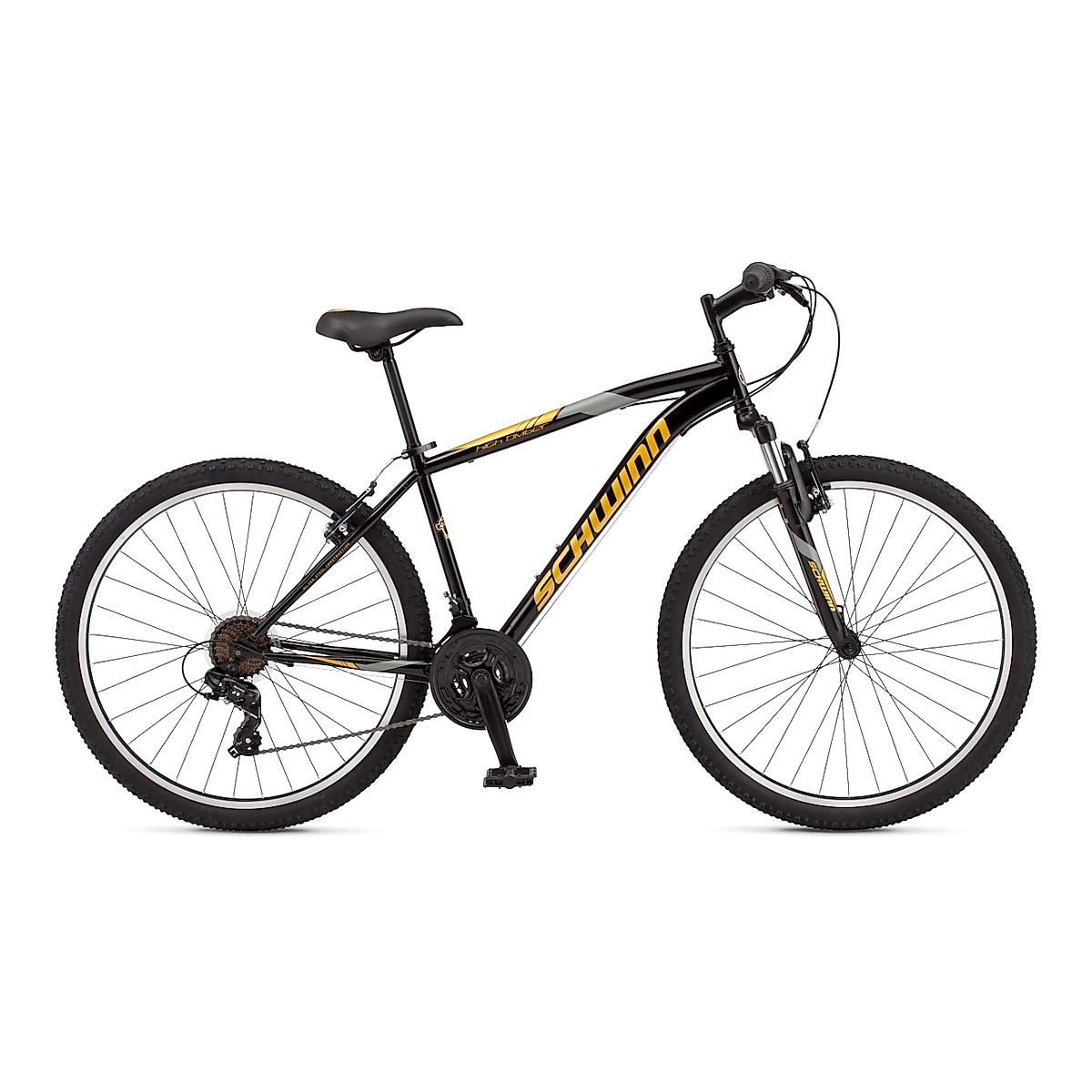 Schwinn High Timber Mountain Bike for Adult Men Women, 27.5-Inch Wheels, 21-Speeds, Front Suspension, Steel Frame and Alloy Linear Pull Brakes, Black