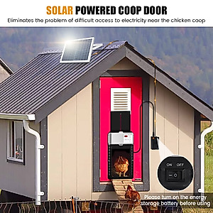Automatic Chicken Coop Door with Solar Panel, Solar Powered Chicken Coop Door with Timer and Light Sensor, Weatherproof Full Aluminum Chicken Door, Auto Chicken Door Opener for Home Farms