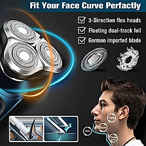 Electric Razor for Men, Mens Electric Shavers, Dry Wet Waterproof Rotary Facial Shaver, Portable Face Shaver Cordless Travel USB Rechargeable with Beard Trimmer LED Display for Shaving Husband Dad