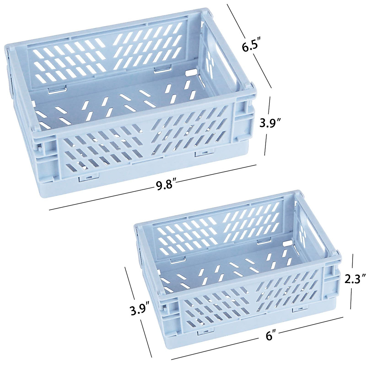 Tixill 2-Pack Mini Foldable Plastic Baskets for Organizing and Storage, Collapsible Storage Crate for Home Kitchen Bedroom Bathroom Office (5.9x3.8x2.2, Blue)