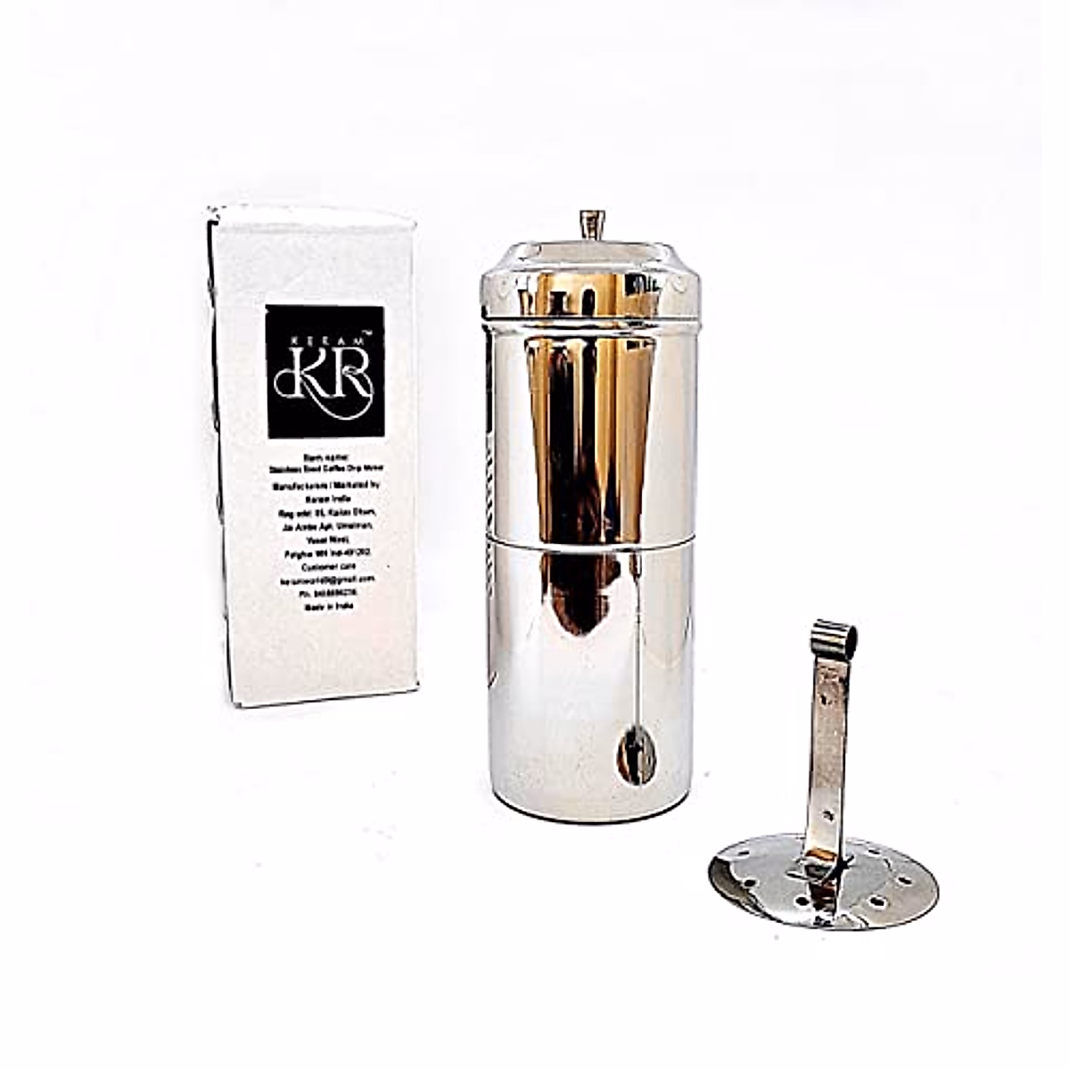 KERAM south indian coffee drip maker-permanent/reusable phin filter for 3-4 serving cup 6.6 Oz(200 ml) made of metal SS 304 food grade camping/travelling small decoction dripper maker,Silver, CDM-200