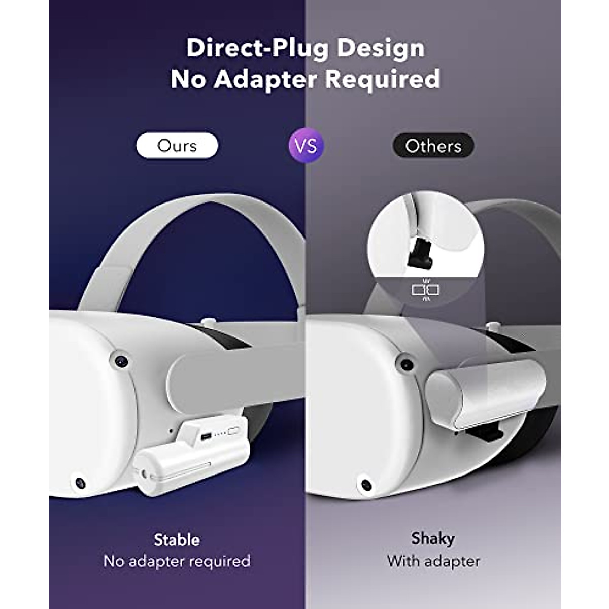 5000mah Battery Pack fit for Meta Oculus Quest 2 & Elite Head Strap, Lightweight Portable VR Power Charger Battery Extender Rechargeable Meta Accessories for 3 Hours Extended Playtime