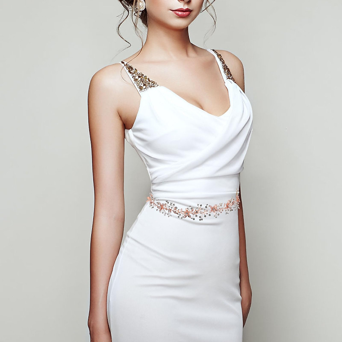 KESYOO Wedding Crystal Belt Fashion Bridal Dress Belt Accessory Bridal Flower Waistband Rose Gold Belt (Rose Gold)