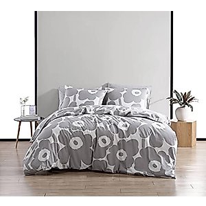 Marimekko - King Comforter Set, Cotton Bedding with Matching Shams, Lightweight Home Decor for All Seasons (Unikko Grey, King)