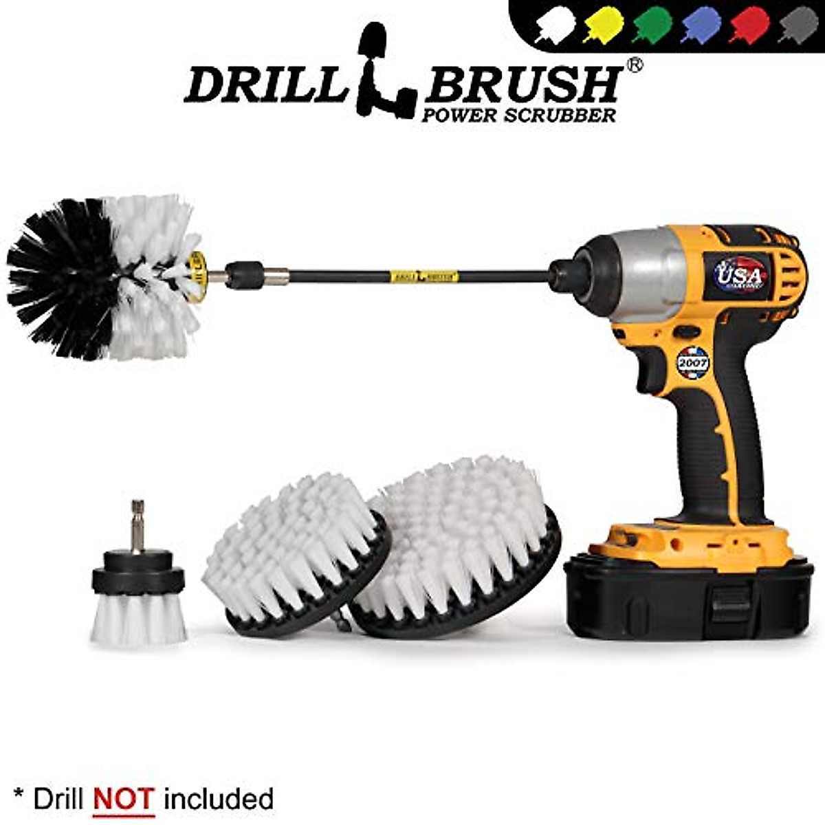 Motorcycle Accessories - Soft White Drill Brush Kit with Extension - Car Wash - Cleaning Supplies - Automotive Tire, Wheel - Boat Seat, Carpet, Interior, Upholstery, Vinyl, Fabric, Leather Cleaner