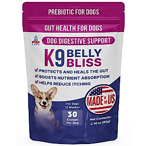Pup Labs K9 Belly Bliss, All-Natural Gut Health for Dogs, Vet Approved Prebiotic for Dogs for Daily Digestive Support and Dog Constipation Relief, Easy to Use Topper for Dry and Wet Food, 30 Scoops.