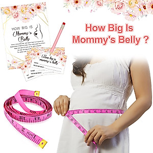 Set of 76 Baby Shower Game Kit How Big is Mommy's Belly Sign Guessing Baby Game Sign with Guessing Cards Pencils Measuring Tape for Baby Shower Gender Reveal Party Game (Floral Style)