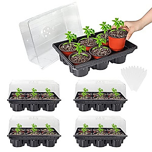 Bonviee Seed Starter Tray with 4 Inch Nursery Pots, 5-Pack Seedling Starter Kits with Humidity Dome (30 Cells Total Tray) and 10 Pcs Labels Mini Greenhouse Germination Kit for Seeds Growing Starting