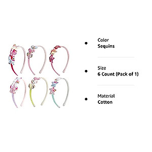 Fishdown Girls Glitter Headbands Toddler Sequin Head Bands with Teeth Non-slip Glitter Headband Hairband for Girls and Kids(6Pcs)