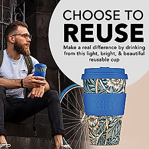 Reusable Coffee Cups with Lids, Natural Fiber Coffee Mug and Travel Cup, Food-Grade Coffee Travel Mug, 14oz, William Morris Lily- Ecoffee Cup